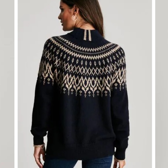 Joules | Sweaters | Joules Elvie Navy Gold Metallic Beaded Fair Isle ...